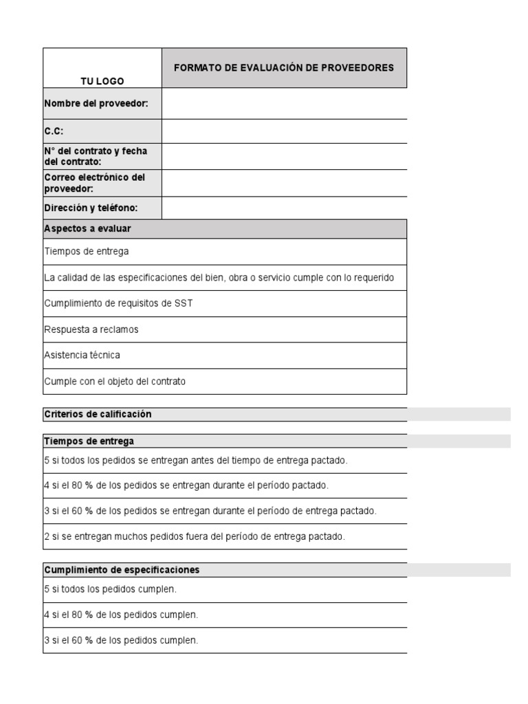 Formato Evaluacion de Proveedores 1 | PDF Formato Evaluacion de Proveedores 1 | PDF