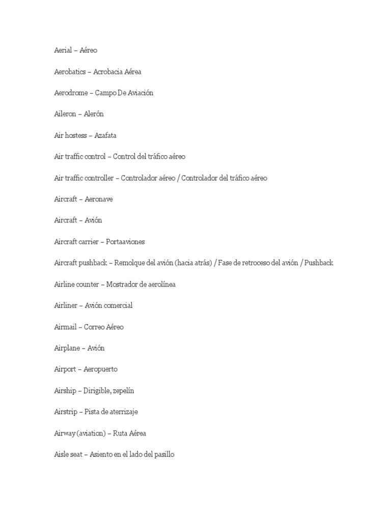 Vocabulario de Aviación y Aeronaves | PDF | Avión | Vuelo