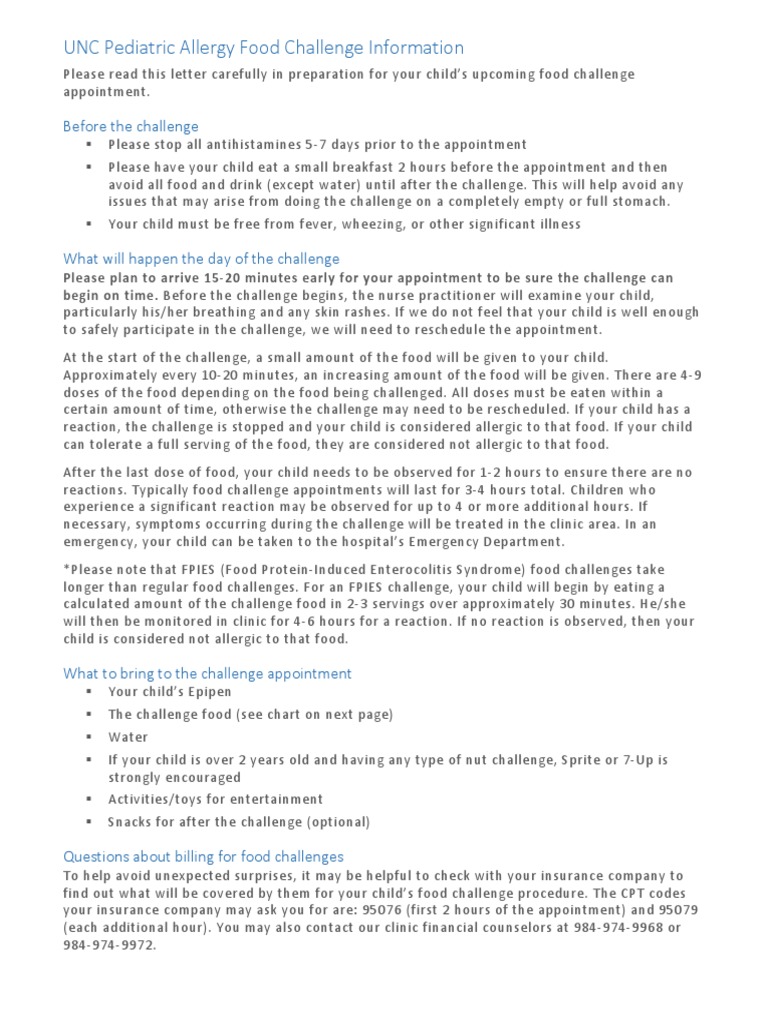 ALLERGY-Food-Challenge-Prep-Letter | PDF | Muffin | Breads