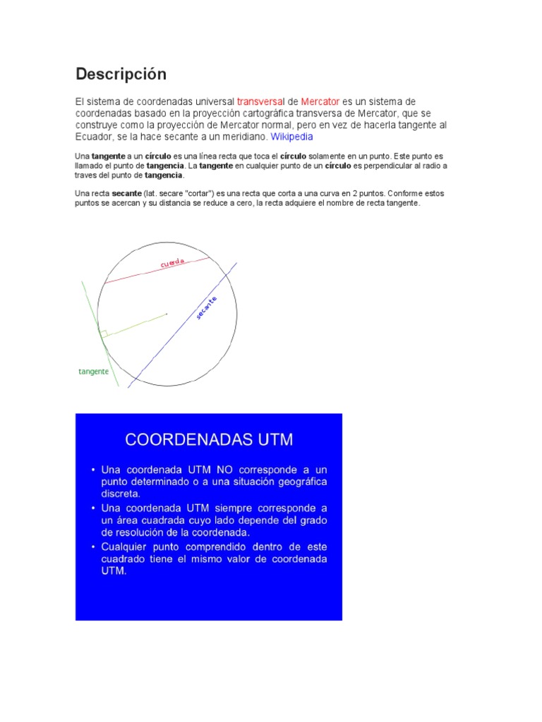 Sistema UTM: Proyección Mercator Transversal | PDF | Geometría ...