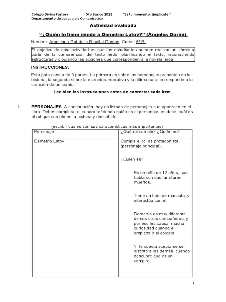 Actividad Evaluada Demetrio Latov Angelique Rigollet 5b | PDF | Cómics