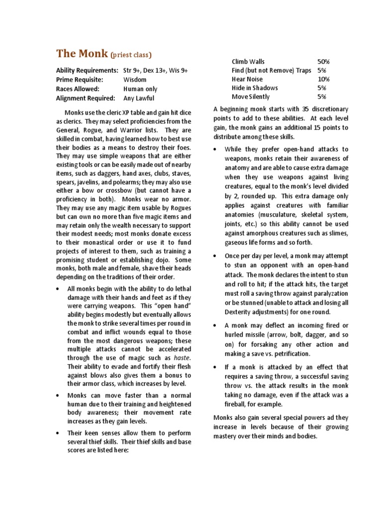 ADD 2e Monk Class | PDF