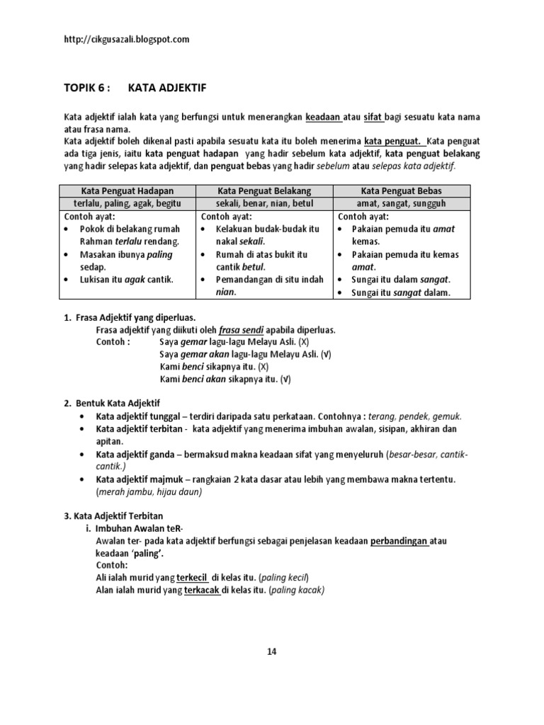 Topik 6: Kata Adjektif: Amat | PDF