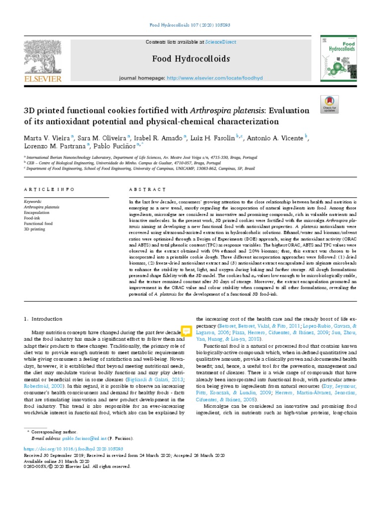 3D Printed Functional Cookies | PDF | Viscoelasticity | Polyphenol