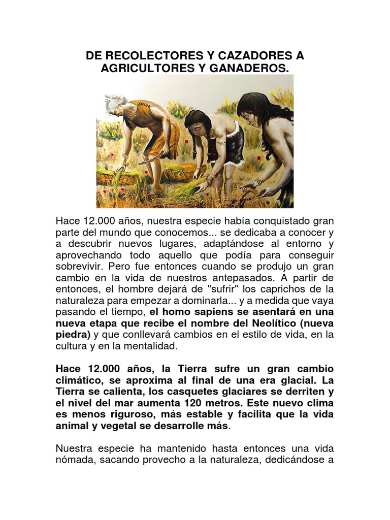 De Recolectores y Cazadores A Agricultores y Ganaderos | PDF ...