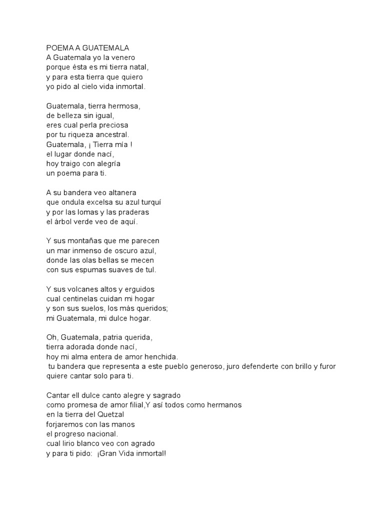 Poema a Guatemala, tierra adorada | PDF | Cocina, comidas y vino | Arte