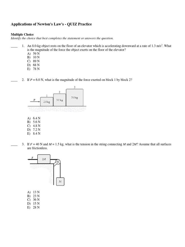 Applications of Newtons Laws - Practice Problems | PDF