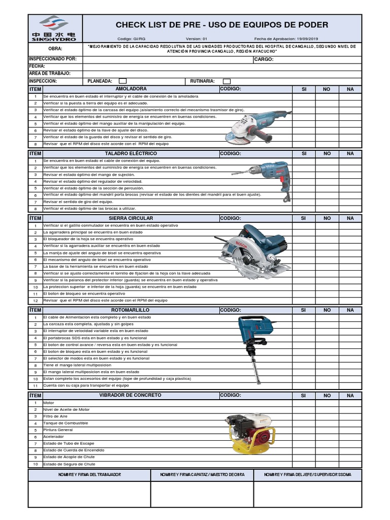 Checklist de inspección de equipos eléctricos y herramientas de ...