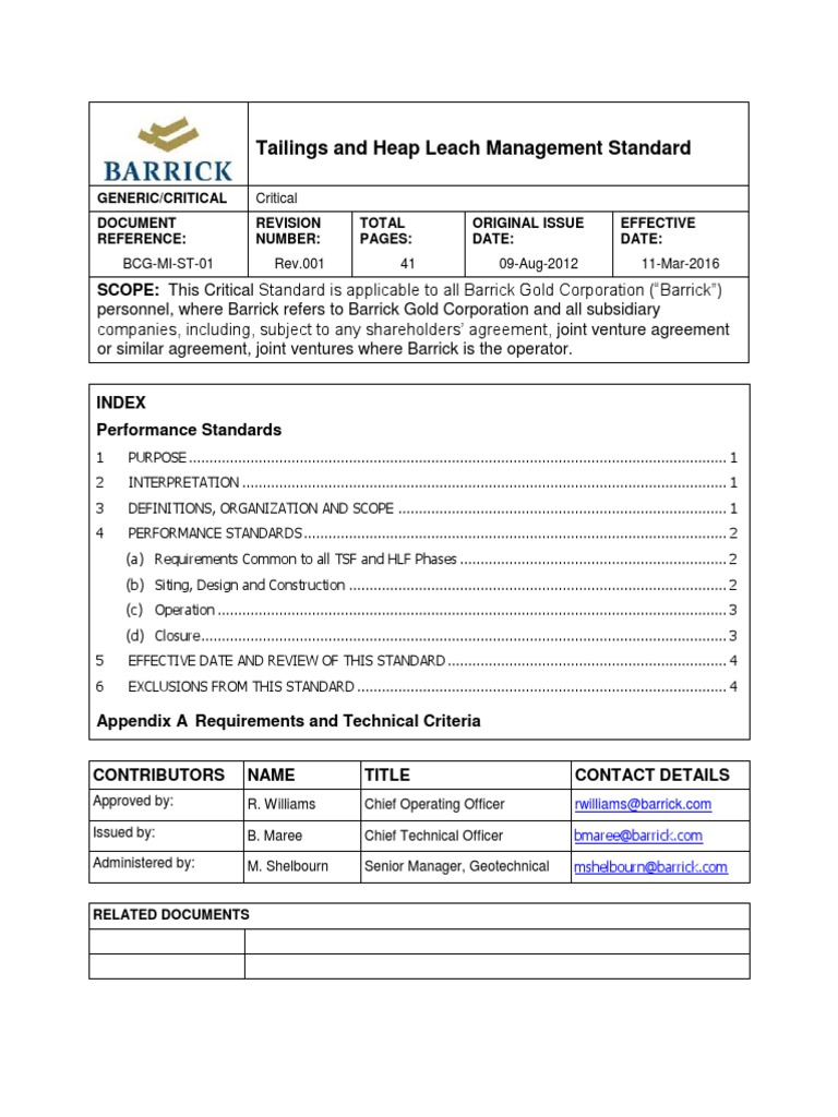 Barrick Tails EMP - BGC-MI-ST-01 Tailing and Heap Leach Management ...