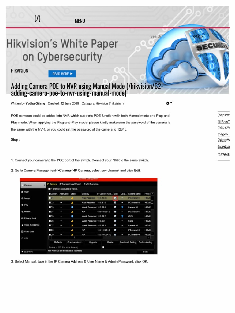 Adding Camera POE To NVR Using Manual Mode | PDF | Cyberspace | Software