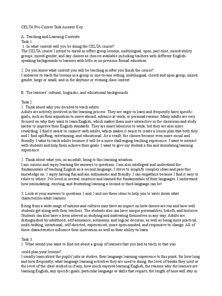 CELTA Pre Course Task | PDF | Perfect (Grammar) | Grammatical Tense