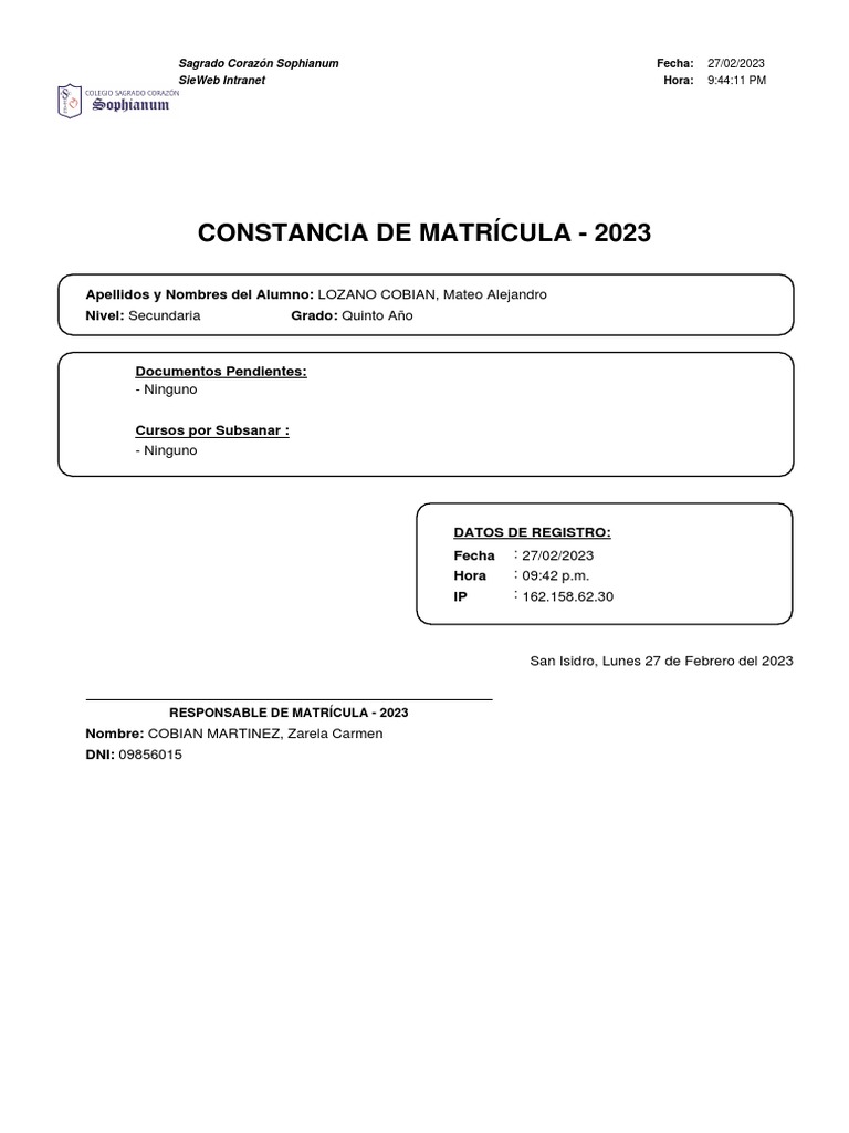 Constancia de Matricula | PDF
