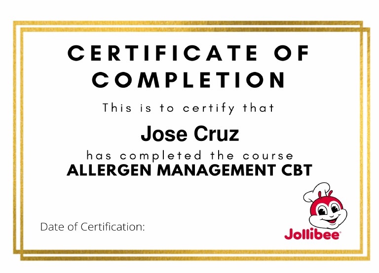 Allergen Management Certificate | PDF