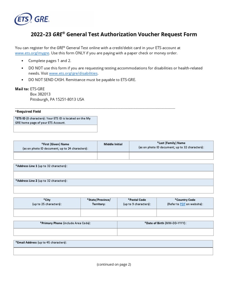 Gre General Test Authorization Voucher Request Form | PDF | Cheque ...
