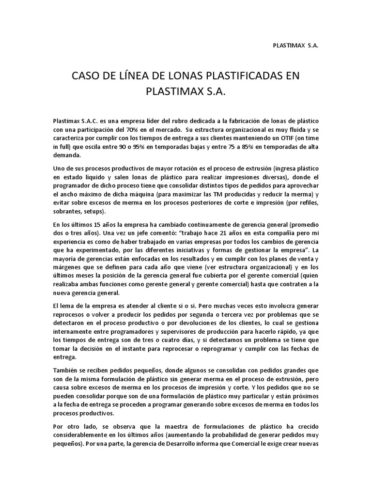 Caso PLASTIMAX | PDF | El plastico | Economias