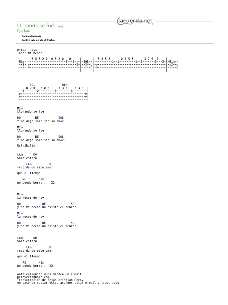 LLORANDO SE FUE, Kjarkas Tablatura | PDF