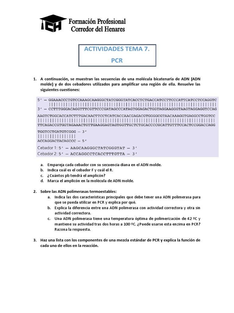 Actividades Repaso Tema 7.62 | PDF | Reacción en cadena de la polimerasa | Primer (Biología ...