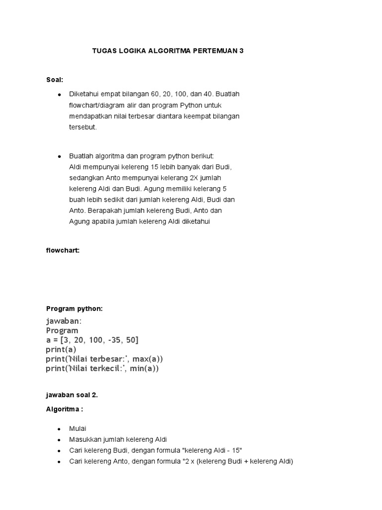 Tugas Logika Algoritma Pertemuan 3 | PDF | Komputer