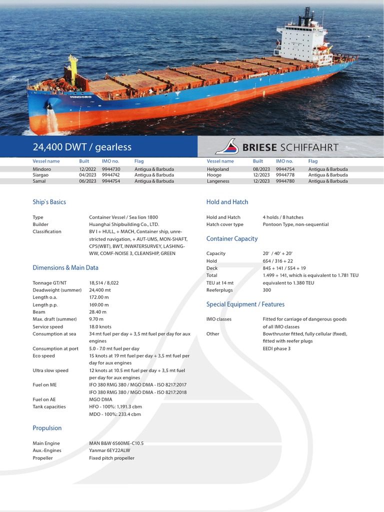 24,400 DWT / Gearless: Ship's Basics Hold and Hatch | PDF | Freight Transport | Watercraft