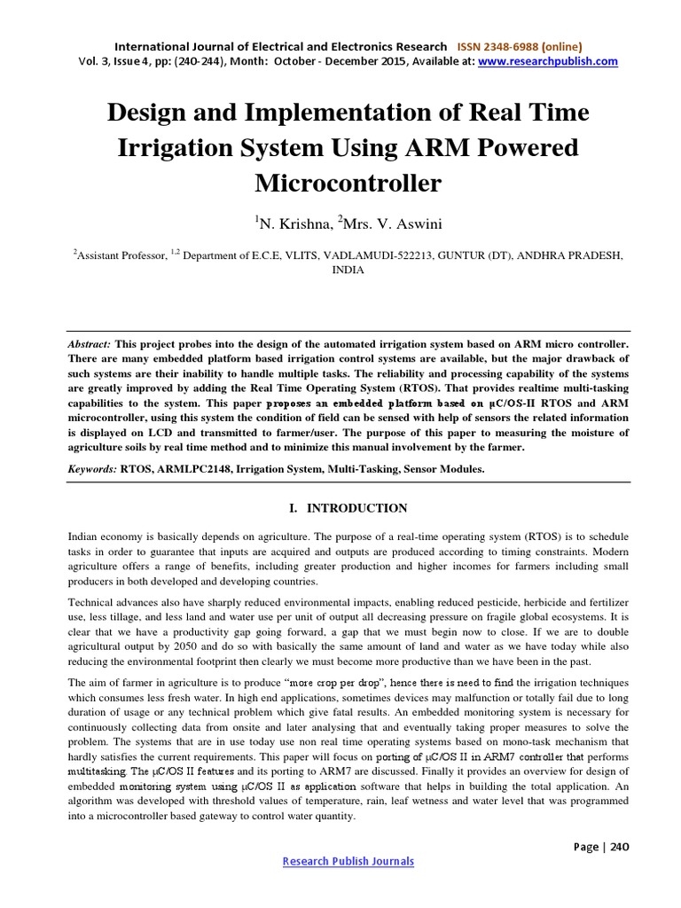 Design and Implementation of Real Time Irrigation System Using ARM Powered Microcontroller | PDF ...