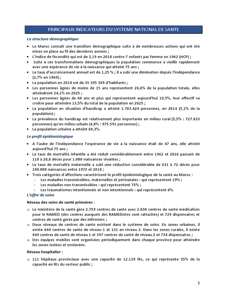 Principaux Indicateurs Du Systeme National de Sante | PDF | Hôpital | Économie