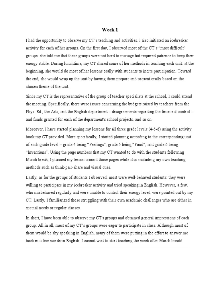 Weekly Reflection | PDF | Classroom Management | Teaching Method