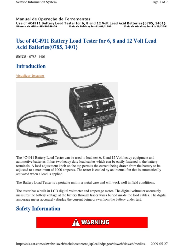 Use and Calibration Instructions for the 4C4911 Battery Load Tester for ...