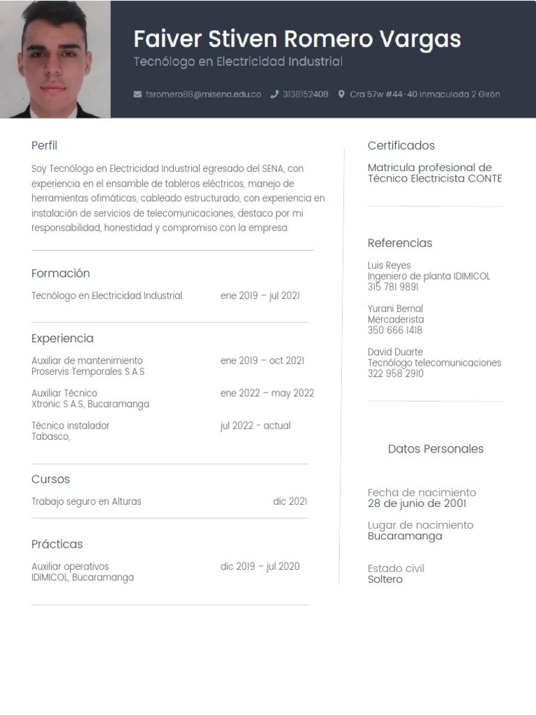 Perfil Certificados: Matricula Profesional de Técnico Electricista ...