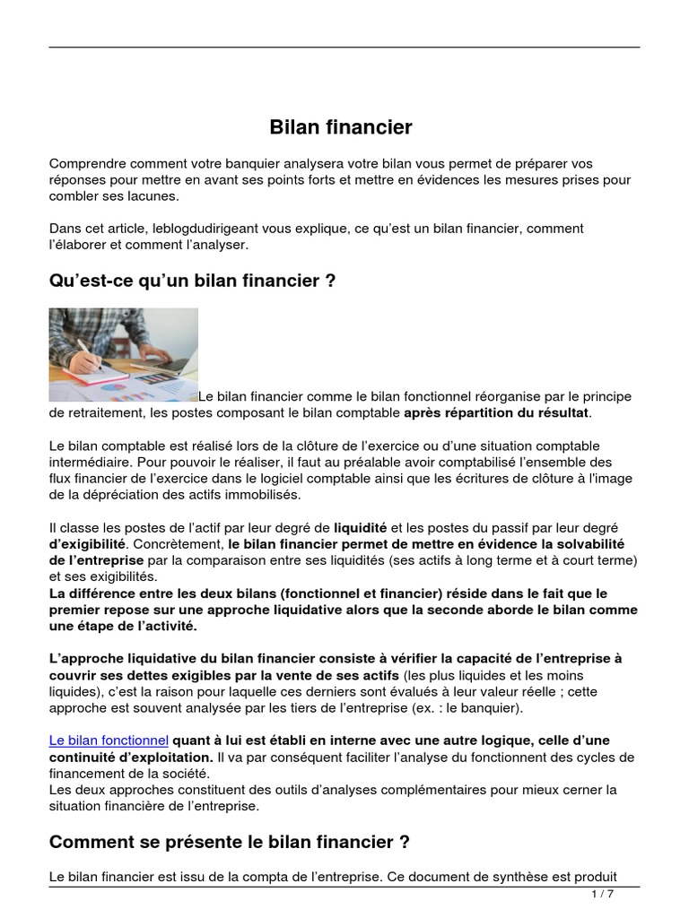 Comprendre le bilan financier | PDF | Ratio financier | Bilan comptable