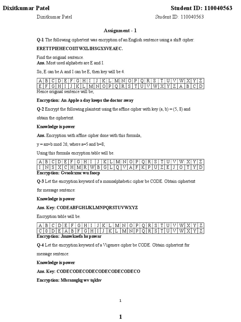 Assignment 1 | PDF | Cipher | Encryption