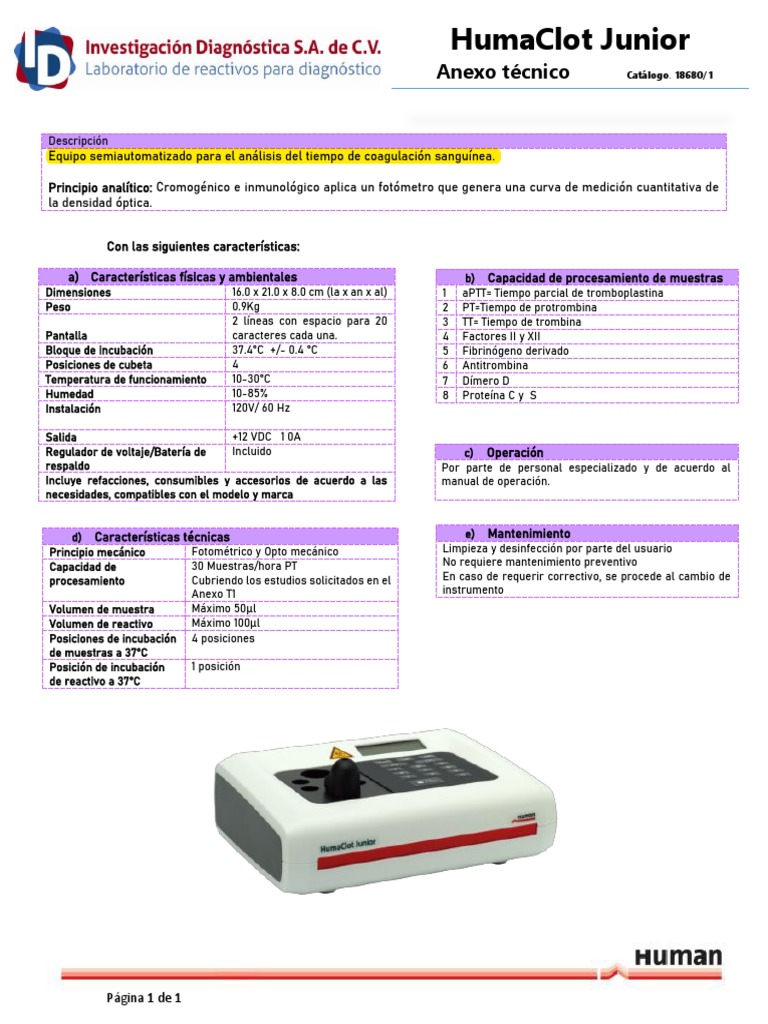Anexo Técnico HumaClot Junior | PDF | Sangre | Tejido (biología)