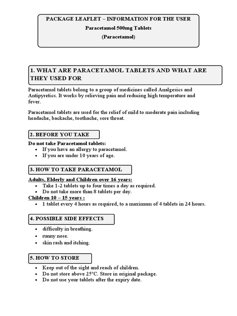 Paracetamol Tablets: Usage and Guidelines | PDF