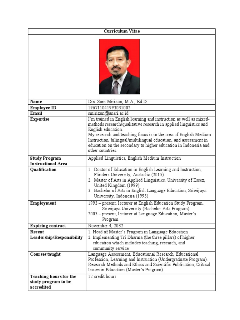 Curriculum Vitae | PDF | English As A Second Or Foreign Language | Teachers