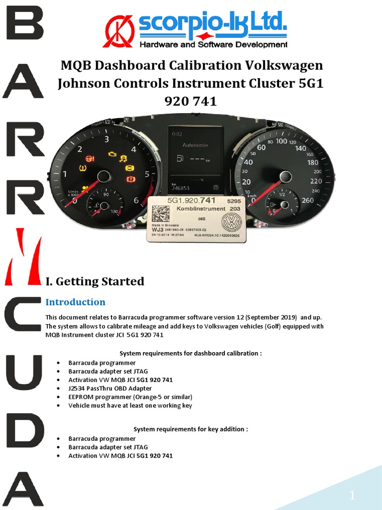 MQB Dashboard Calibration Volkswagen Johnson Controls Instrument Cluster 5G1 920 741 | PDF ...