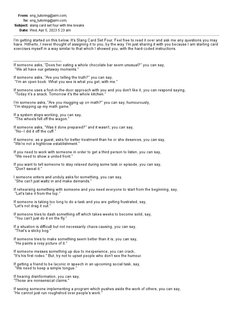 Slang Cards for English Learners | PDF