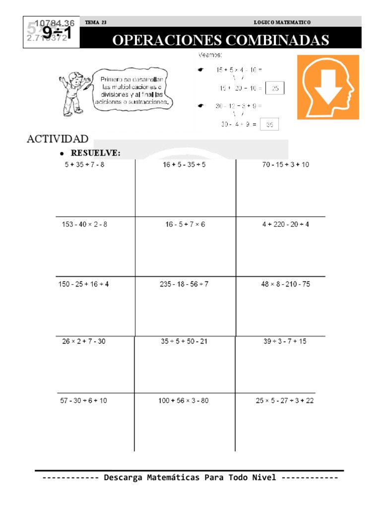 23 Operaciones Combinadas Segundo de Primaria | PDF