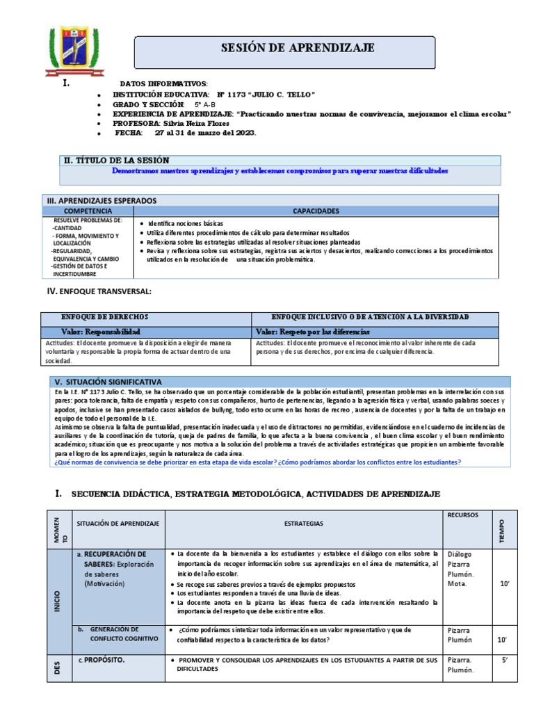 SESIÓN DE EVAL. DIAGNÓSTICA | PDF | Evaluación | Aprendizaje