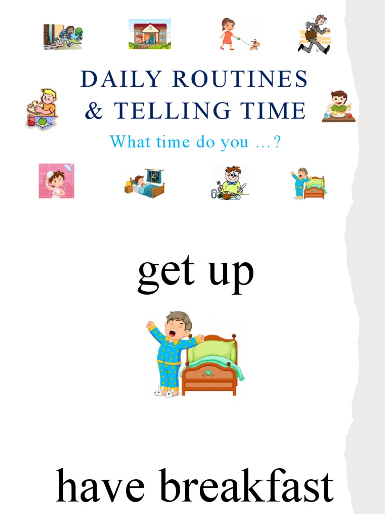 Daily Routines Telling Time Flashcards Picture Description Exercises ...