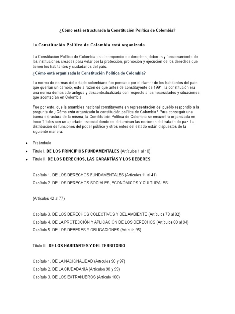 Estructura de La Constitucion Politica | PDF | Constitución | Colombia