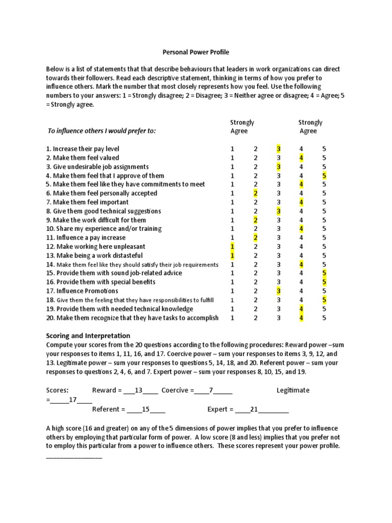 Leadership - Personal Power Profile | PDF | Psychological Concepts ...