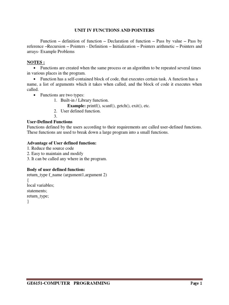Functions And Pointers Pdf Pointer Computer Programming Parameter Computer Programming