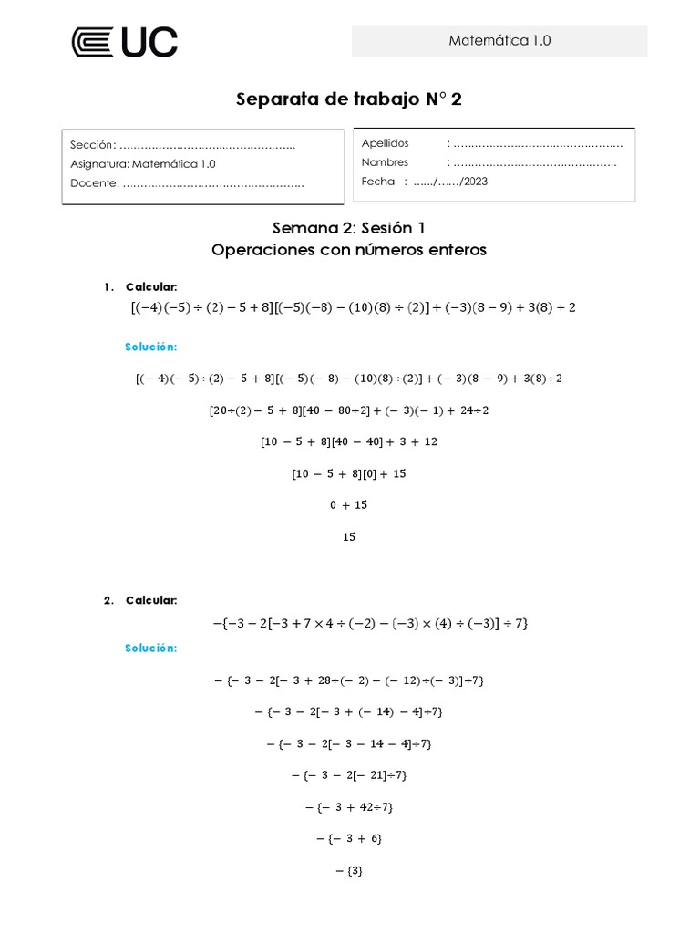 Separata 02-Solucionario | PDF | Matemáticas discretas | Aritmética