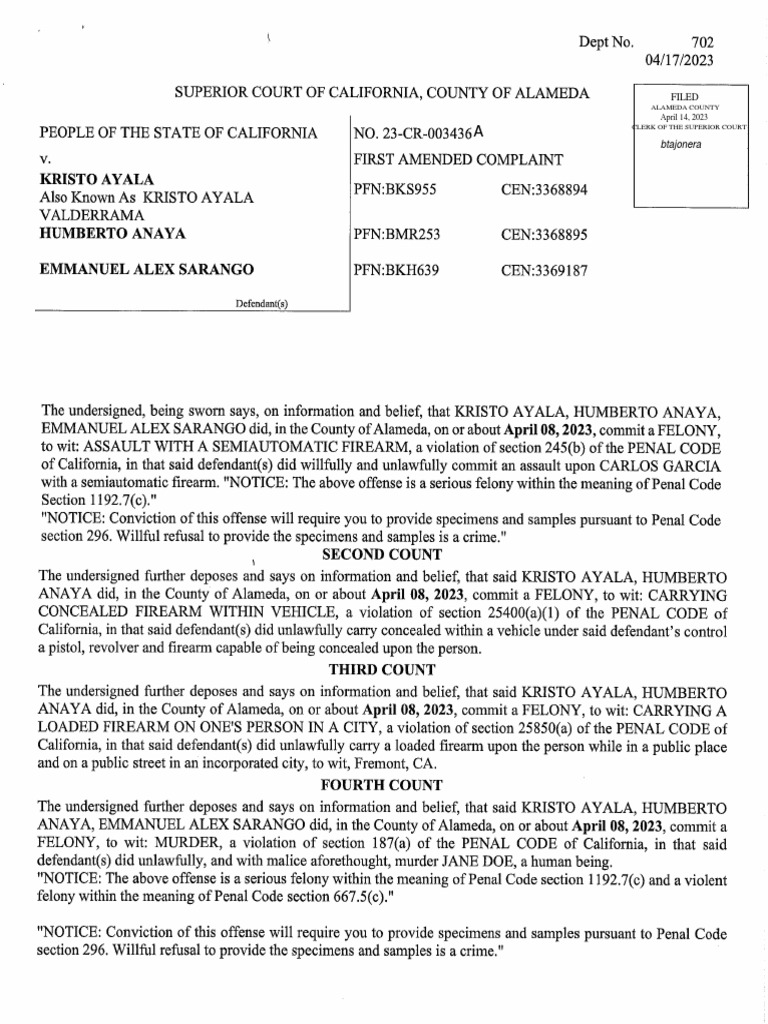Eliyanah Crisostomo Murder Amended Complaint | PDF