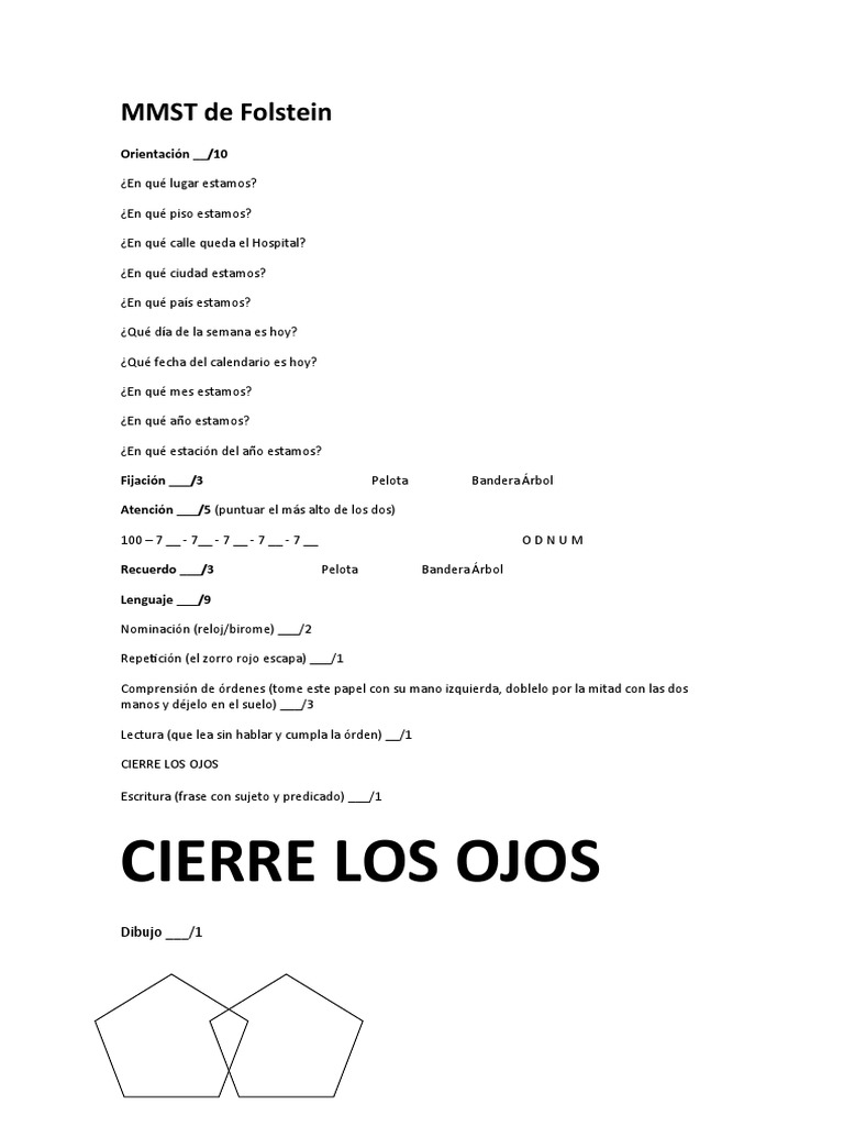 Cierre Los Ojos: MMST de Folstein | PDF