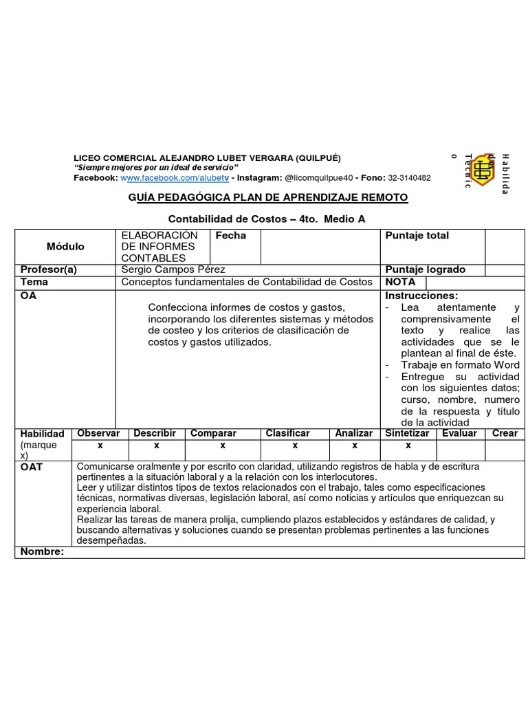 Guía 1 Informes Contables | PDF | Contabilidad | Contabilidad de costos