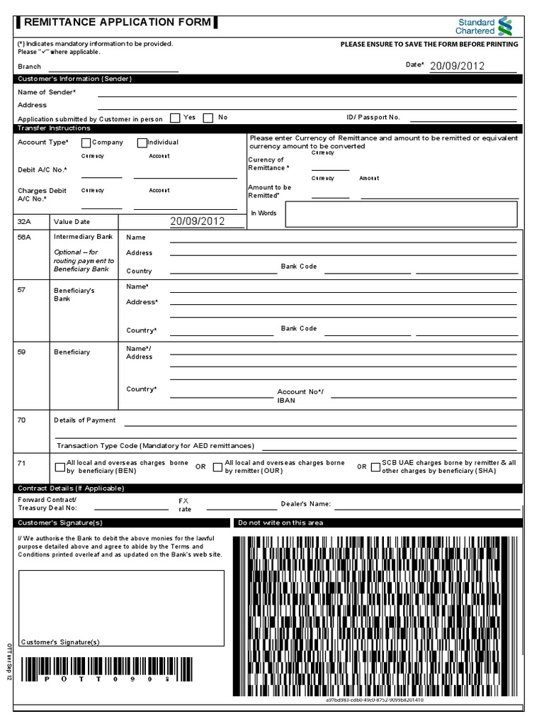 REMITTANCE APPLICATION FORM - Standard Chartered Bank | PDF | Overdraft ...