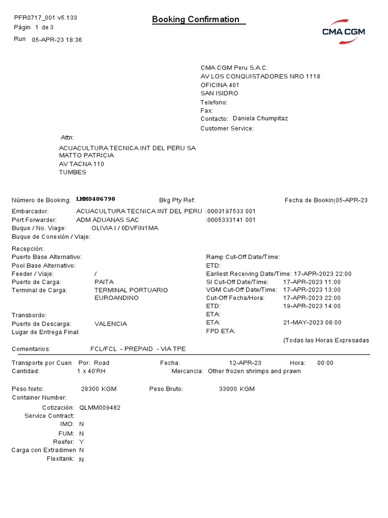 Booking Confirmation | PDF | Cargo | Bill Of Lading