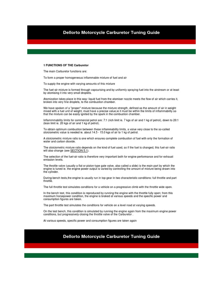 Dellorto Motorcycle Carburetor Tuning Guide | PDF | Carburetor | Throttle