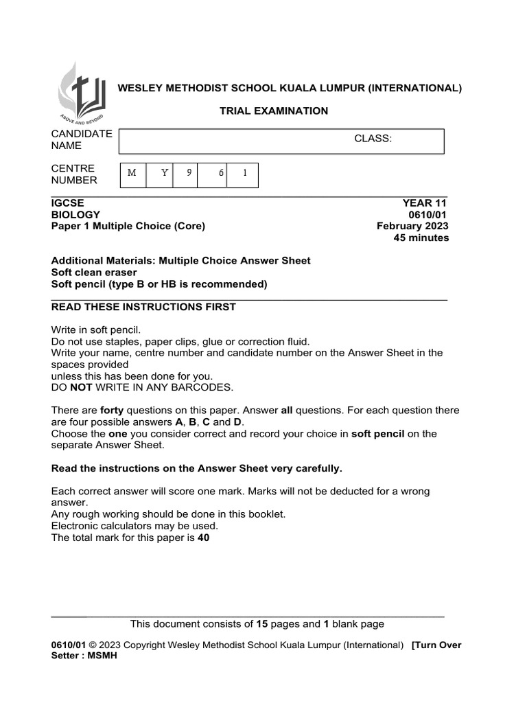 Trial IGCSE (P1) 2022 - 2023 | PDF | Fertilisation | Zygosity