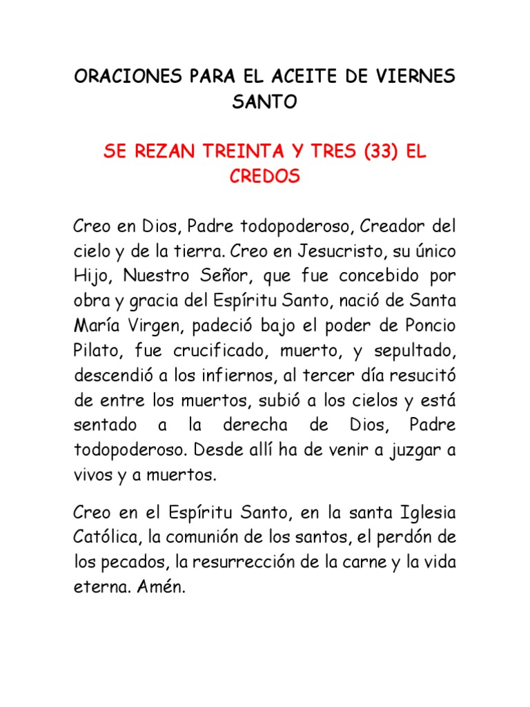 Se Rezan Treinta Y Tres (33) El Credos: Oraciones para El Aceite de ...